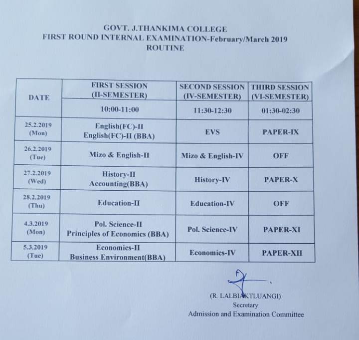 FIRST ROUND INTERNAL EXAMINATION ROUTINE:GJTC 14th Feb, 2019 ...