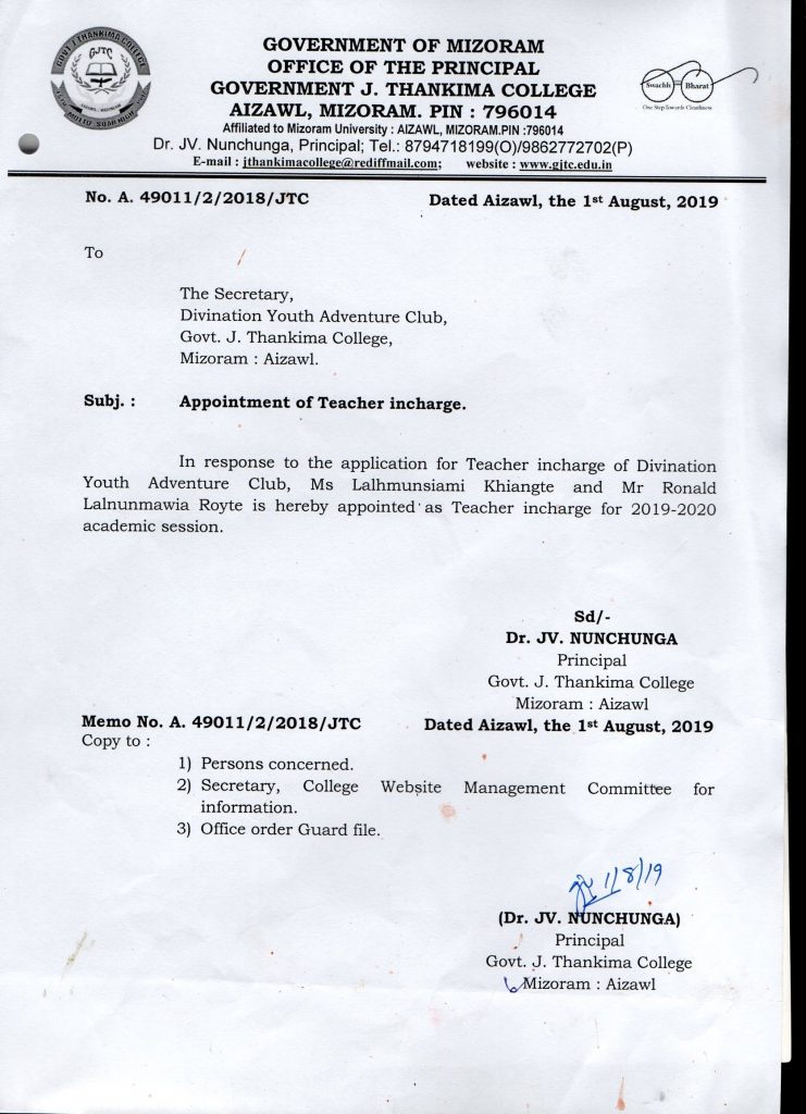 GJTC 13th August 2019 : Appointment of Teacher Incharge - Divinition of ...